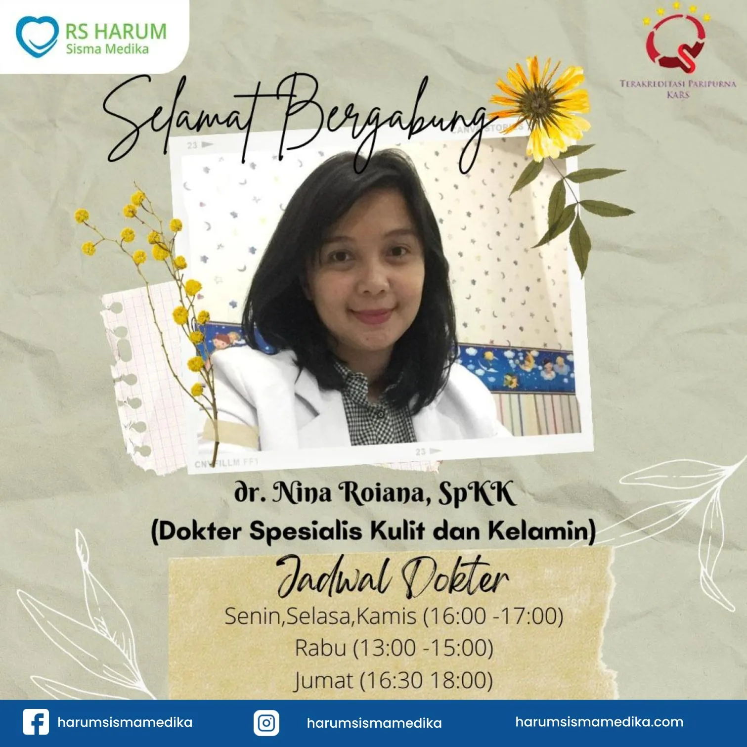 Selamat Bergabung dr. Nina Roiana, Sp. KK (Spesialis Kulit Kelamin) - Rumah Sakit Harum Sismamedika