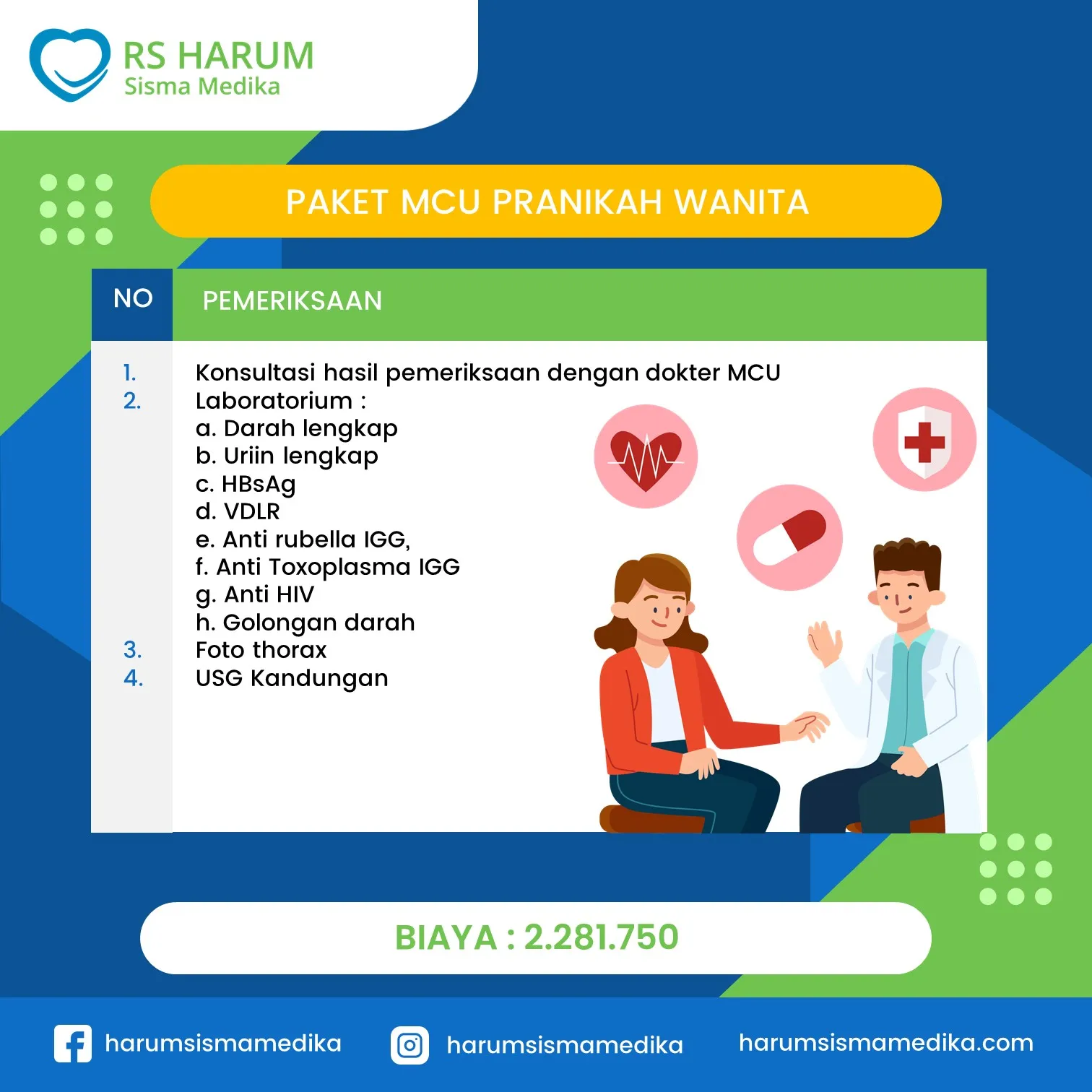 MCU Pranikah Pria dan Pranikah Wanita - Rumah Sakit Harum Sismamedika